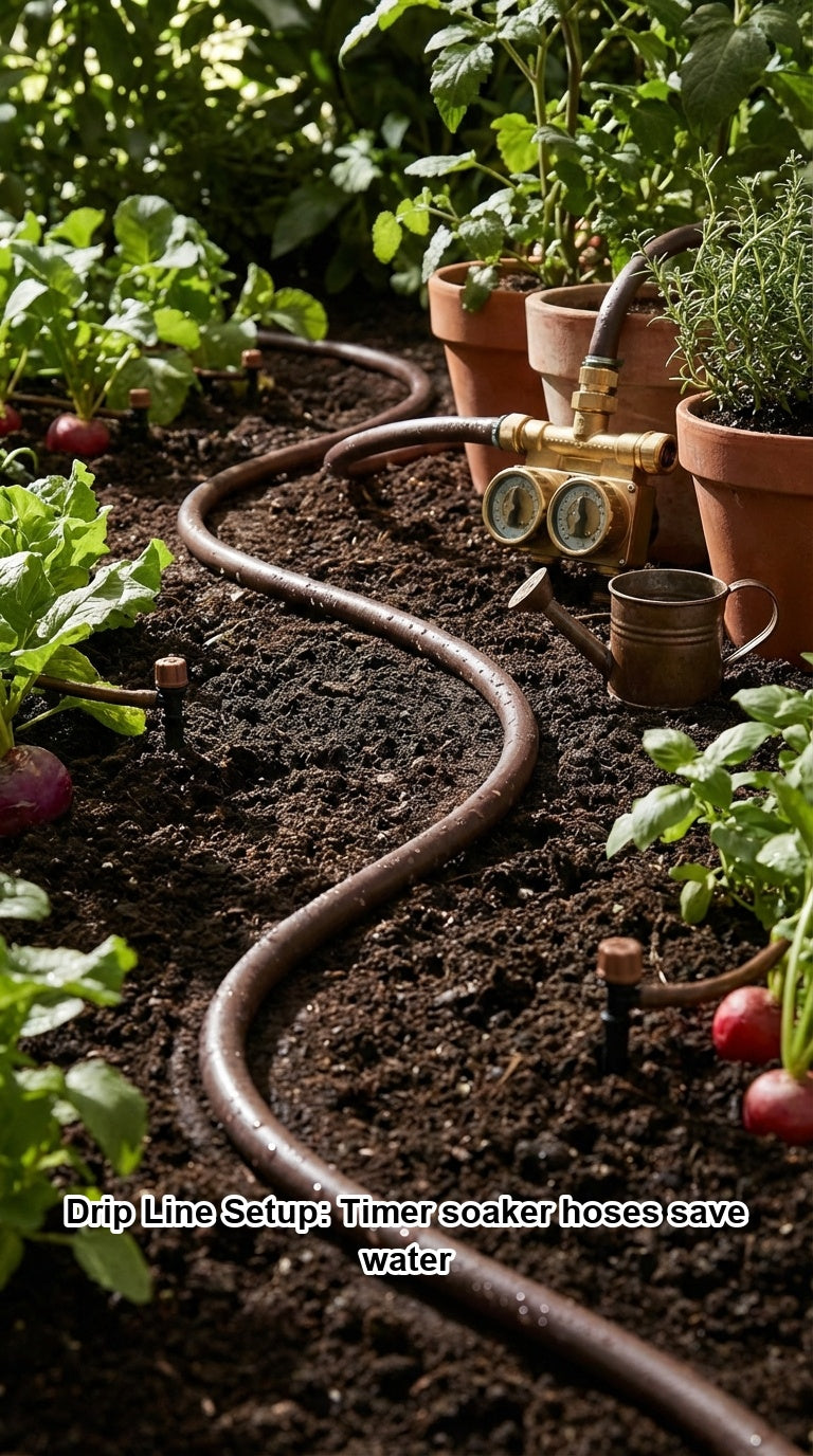 Drip Line Setup: Timer soaker hoses save water