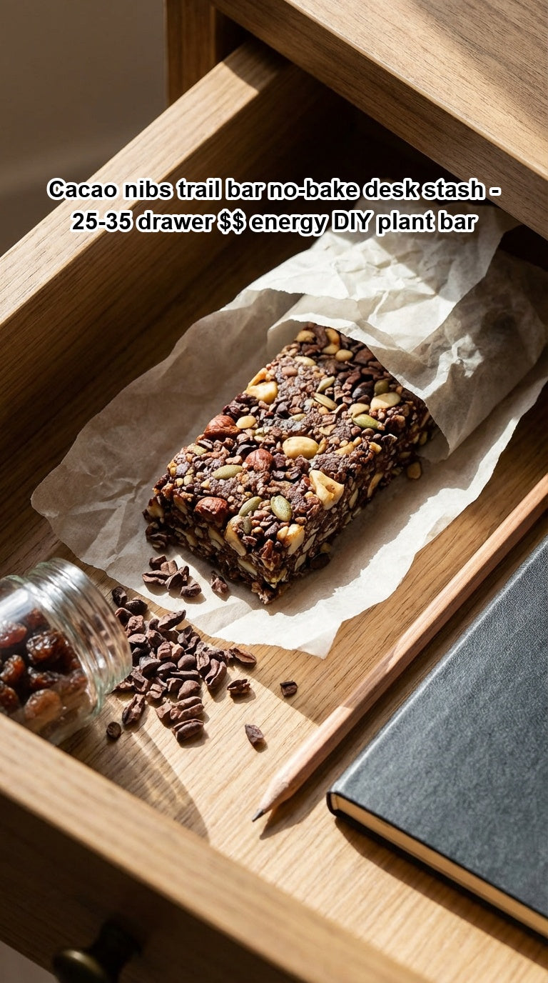 Cacao nibs trail bar no-bake desk stash - 25-35 drawer $$ energy DIY ...